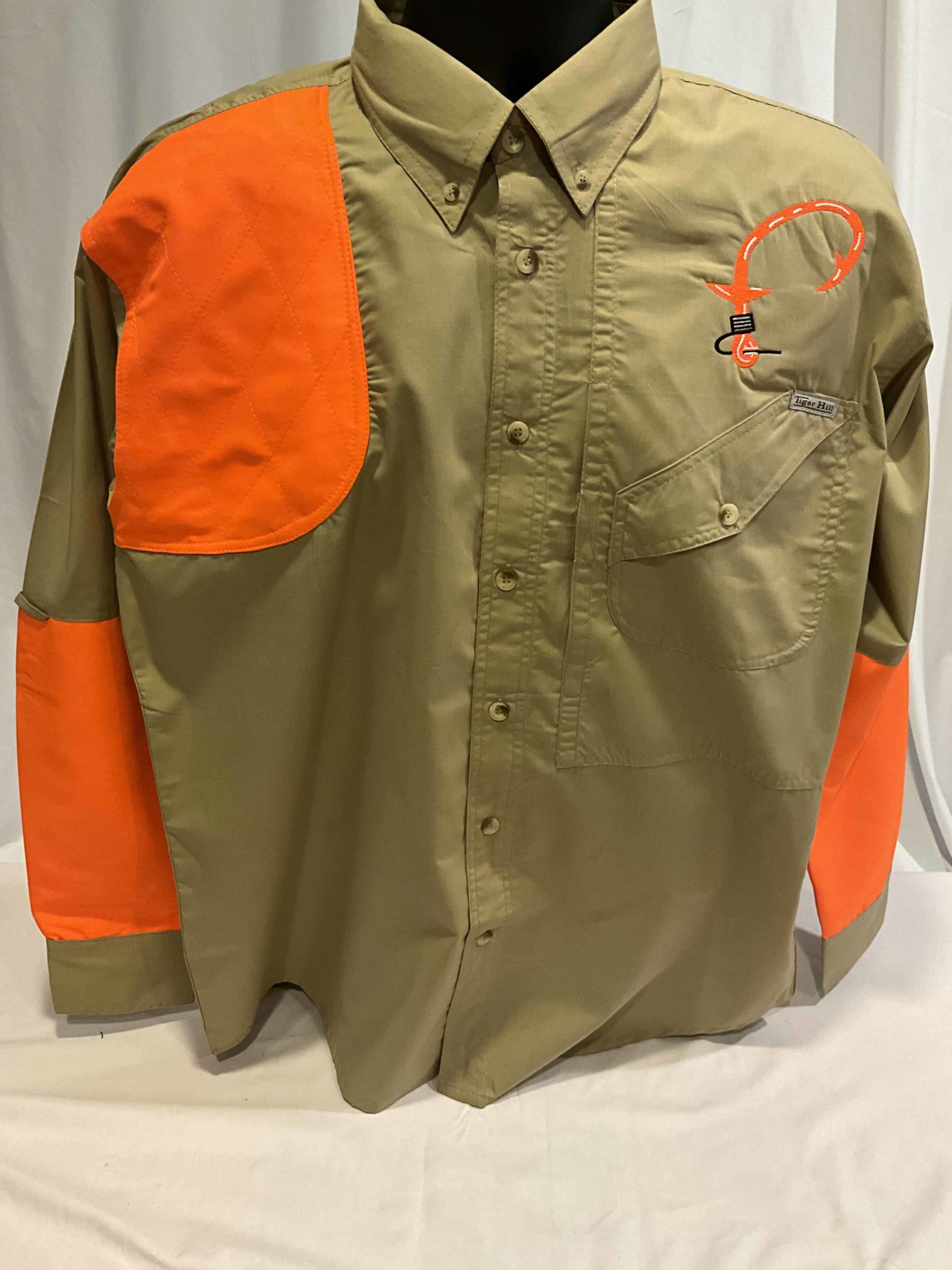 Mens Tan Hunting Shirt with Orange Shoulder Pad – Fishizzle Inc